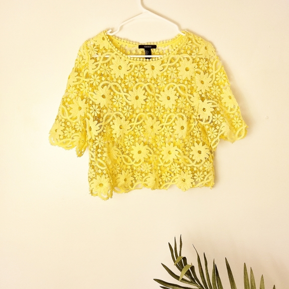 Forever 21 | Tops | 5 Forever 2 Yellow Floral Lace Crop Top | Poshmark